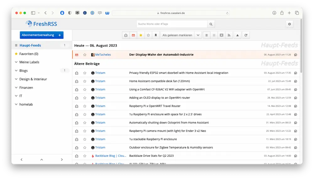 FreshRSS - RSS Reader zum selber hosten · teqqyde | Tutorials, selfhosted und mehr.